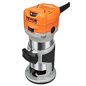 VEVOR Wood Router, 1.25HP 800W, Compact Wood Trimmer Router Tool, 30000RPM Max Speed 6 Variable Speeds, with 1/4'' & 5/16'' Collets 12 PCs Milling Cutters Dust Hood, for Woodworking Slotting Trimming