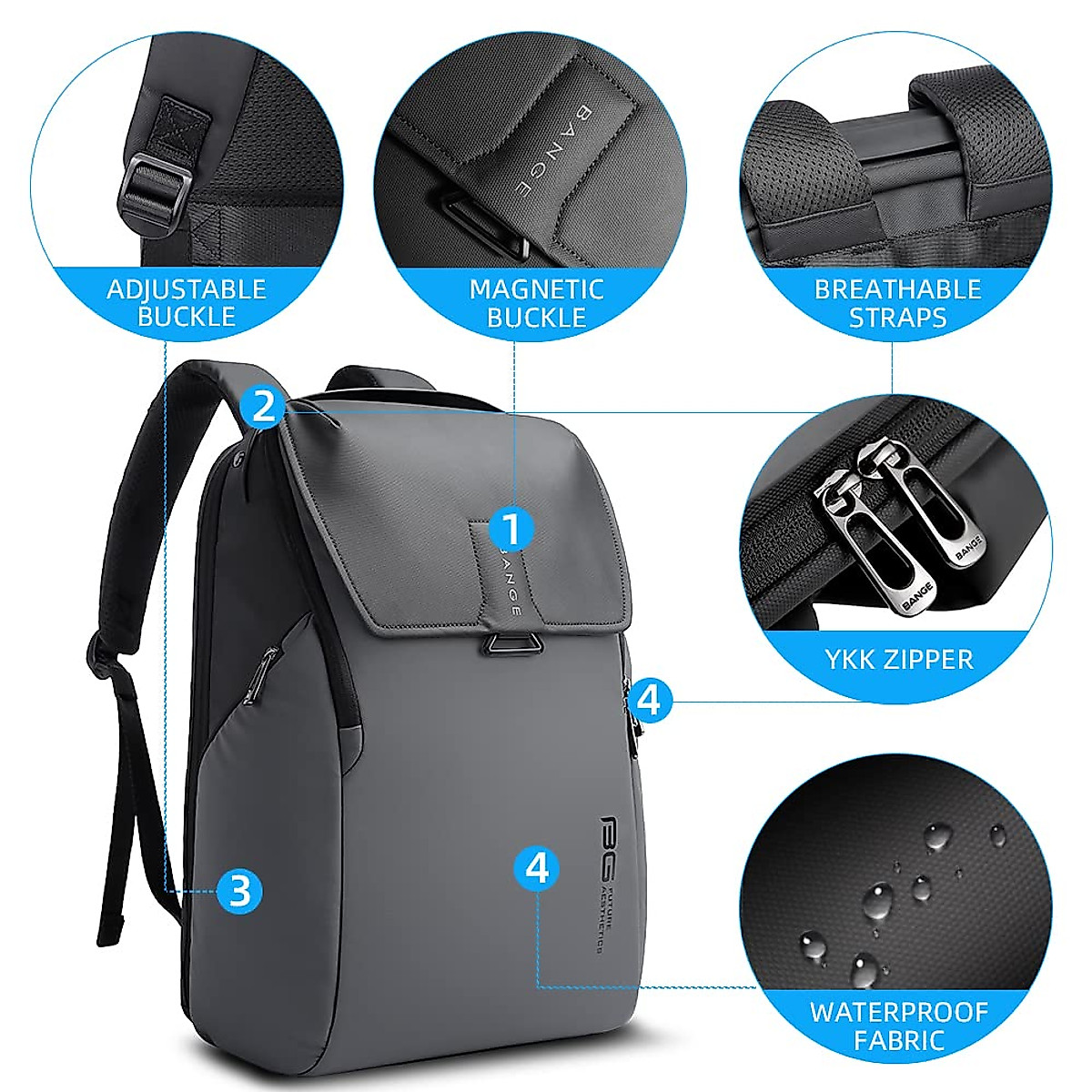 BANGE Backpack for Men,Smart Travel Backpacks, Mens Laptop Waterproof Bag Pack Fits for 15.6inch, Fashion Casual Daypack for Men and Women