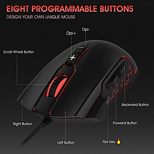 LeadsaiL Gaming Mouse Wired RGB PC Gaming Mice, 7200 DPI, 8 Programmable Buttons, 6 Color Backlight, Ergonomic Optical Computer Mouse for Desktop PC Laptop Gamer & Work