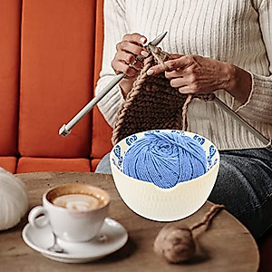 MAGICLULU Ceramic Yarn Bowl for Knitting and Crocheting Yarn Storage Bag for Beginner Crocheter Knitter Craft White