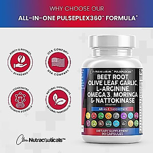 Beet Root Capsules 6000mg Olive Leaf 6000mg Nattokinase 4000 FU Garlic Extract 2000mg L-Arginine 400mg Omega 3 Red Yeast Rice Hibiscus Danshen - Healthy Support Supplement - 90 Ct