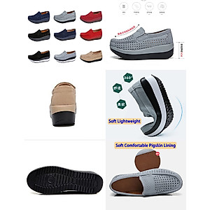 AngryMonkey Women's Fashion Platform Sneakers High Hidden Heel Wedge Moccasin Slip-on Casual Low Top Non-Slip Walking Shoes (8.5,Dark Blue,8.5,Women)