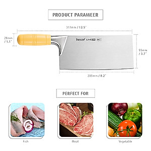 hecef Cleaver Knife 8.2 Inch, Chinese Chef Knife, German Stainless Steel Slicer Cleaver, Vegetable Meat Cutting Knife for Home & Restaurant, Yellow, NSF Certified