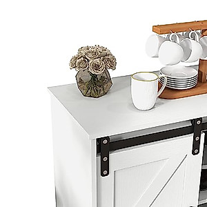 Panana Sliding Barn Door Buffet Sideboard Storage Cabinet Coffee Bar Kitchen Farmhouse Style (White Cabinet)
