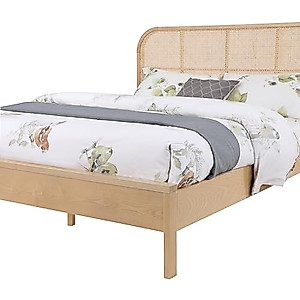 Meridian Furniture SienaNatural-Q Siena Collection Mid-Century Modern Queen Bed with Solid Ash Wood, Rich Natural Finish on Ash Veneer, Natural Cane, 63" W x 85.5" D x 43" H, Natural, Queen