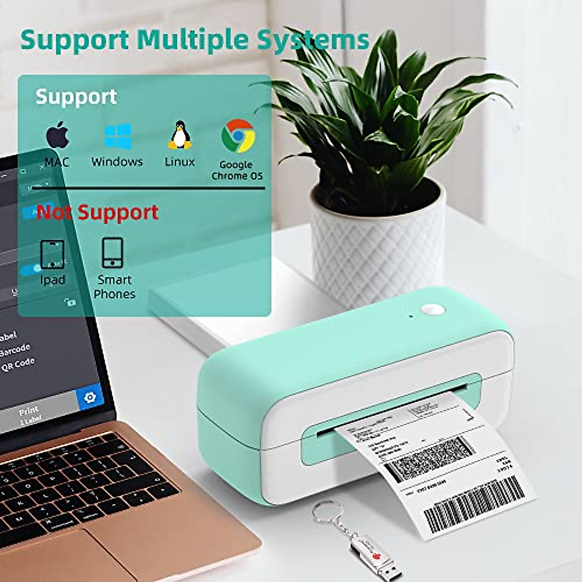 Label Printer with Thermal Shipping Blue Label - 4" x 6", 500 Sheets