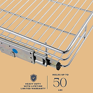 HOLDN’ STORAGE Pull Out Cabinet Organizer – Heavy Duty Anti Rust Slide Pull Out Drawers for Kitchen Cabinets – Chrome 14" W x 17" D x 3.15" H Requires at Least 15 ¼” Opening