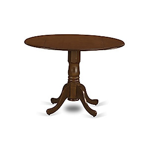 East West Furniture Dublin 3 Piece Kitchen Table & Chairs Set Contains a Round Dining Room Table with Dropleaf and 2 Linen Fabric Upholstered Chairs, 42x42 Inch, Espresso