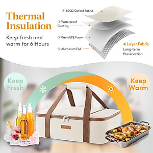 LUNCIA Insulated Casserole Carrier for Hot or Cold Food, Lasagna Lugger Tote for Potluck Parties/Picnic/Cookouts, Fits 9"×13" Baking Dish, Cream