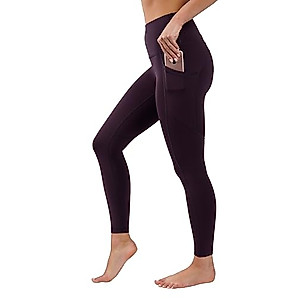 90 Degree By Reflex Power Flex Yoga Pants - High Waist Squat Proof Ankle Leggings with Pockets for Women - Fig Sugar - XS