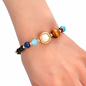 CULOVITY Handmade Universe Guardian Bracelets Nine Planets Star Natural Stone Astronomy Bracelet for Women Men Gift 1Pcs