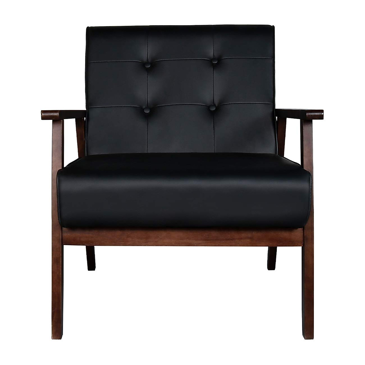 JIASTING Mid-Century Retro Modern Accent Chair Wooden Arm Upholstered Tufted Back Lounge Chairs Seat Size 24.4" 18.3" (Deep) (Square Leg Black)