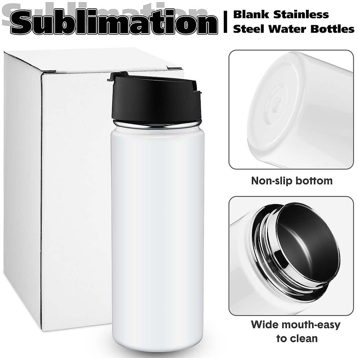 Mimorou 10 Pack Sublimation Blank Water Bottle Bulk 18 oz Stainless Steel Double Wall Sport Bottles Sublimation DIY Bottles for Gym, Hiking, Camping, Sports Outdoor Hot or Cold Drinks