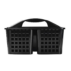 Haundry Plastic Shower Caddy Basket with 3 Compartments, Portable Divided Cleaning Supply Storage Organizer with Handle (Black)