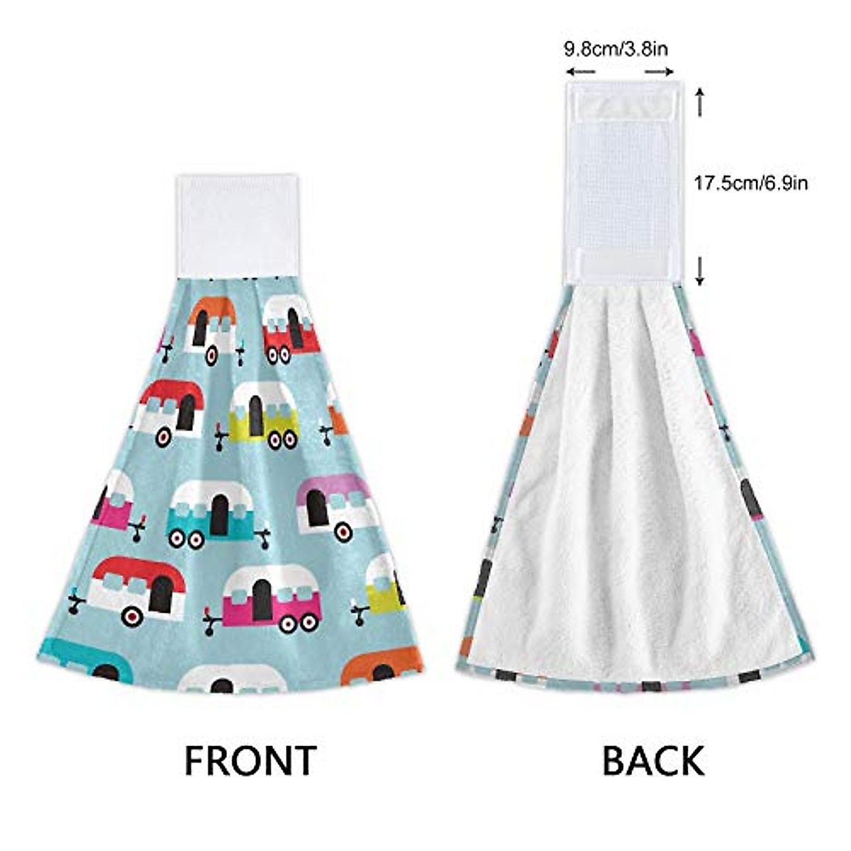 Bolaz Happy Camper Caravan Hanging Kitchen Towel Travel Car Truck Hand Towel 2 Pcs Absorbent Hanging Tie Towels for Bathroom Laundry Room Kitchen 12 x 17 Inches