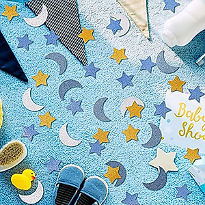 400 Pieces Glitter Star and Moon Paper Confetti Double Side Table Paper Confetti Sequin for Wedding Birthday Baby Shower Moon and Star Party Ramadan Mubarak Decor (Dark Blue, Light Blue, Gold, Silver)