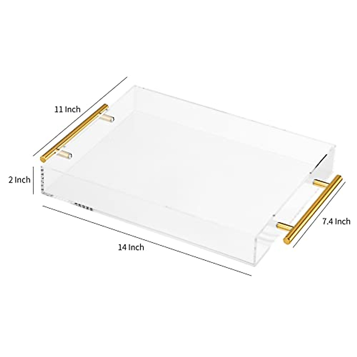 MUKEEN Clear Acrylic Serving Tray with Metal Handles -Spill Proof- Decorative Countertop Organizer for Ottoman Coffee Table Nightstand, sidetable, Breakfast, Tea, Food, Butler (11x14 Inch, Clear)