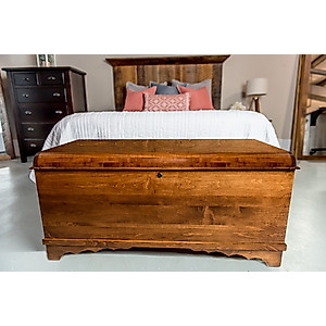 46" Cedar Hope Chest with Waterfall Top – Amish Cedar Chest w/Anti-Slam Hinges – Hope Chest with lock – Blanket Chest - Trunks for Blankets (Rustic Quartersawn Oak Wood, Asbury Stain, 46" Long)
