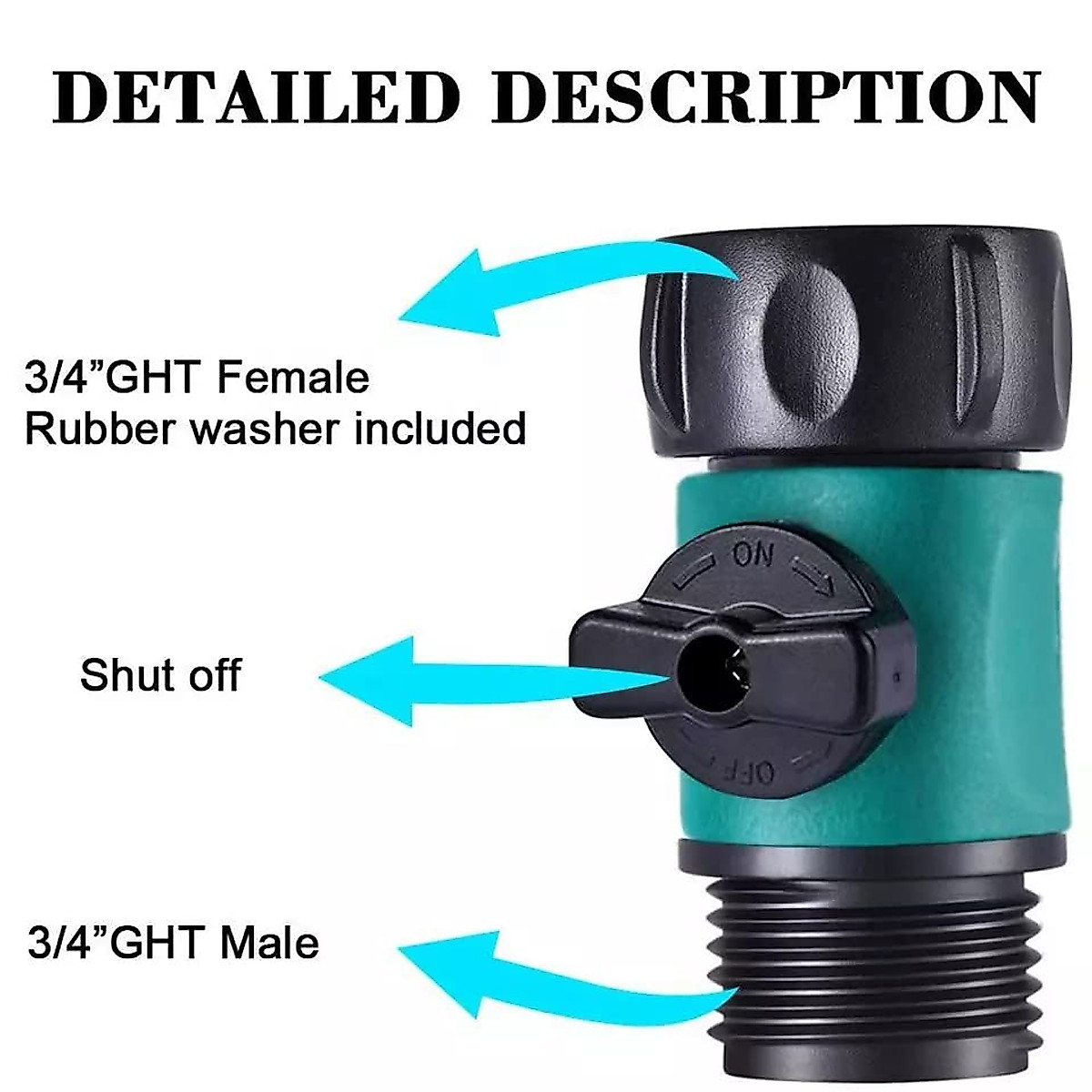 La Farah Garden Hose Shut Off Valve,Plastic Garden Hose Quick Connect Fittings,3/4" Male and Female Quick Connectors with Anti-Leak Ball Valve, Rubber Gaskets(6 PCS)