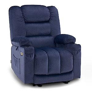 MCombo Electric Power Recliner Chair with Heat and Massage, USB Ports, Cup Holders, Powered Reclining for Living Room 6079 (Navy Blue Medium 22.2" Seat Width)