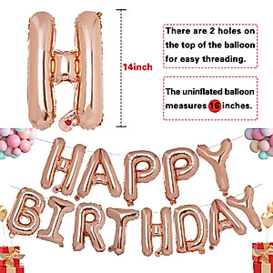 Accevo Rose Gold Happy Birthday Banner 16 Inch Foil Letters Balloons Happy Birthday Balloon for Kids, Child, Adults, Boys & Girls Birthday Decorations 3D Happy Birthday Balloons Sign Banner