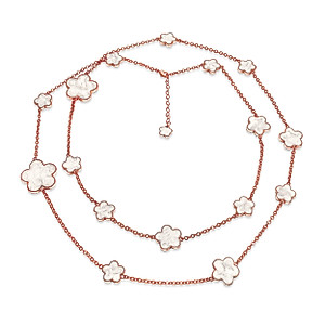 Bling Jewelry White Cream Clover Flower Long Rose Gold Plated Brass Station Tin Cup Chain Wrap Layer Necklace for Women 36 Inch