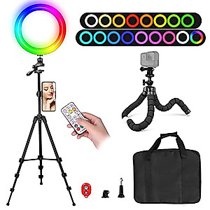 EMART 10" Ring Light with 55" Extendable Tripod Stands, 16 Colors RGB Camera Selfie Ring Light for Photography, Makeup, YouTube Video, Vlogging, Live Streaming