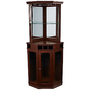 Home Source Splendid Dining Room or Lounge Corner Bar with Wood Frame and 5 Bottle Wine Rack, Mahogany