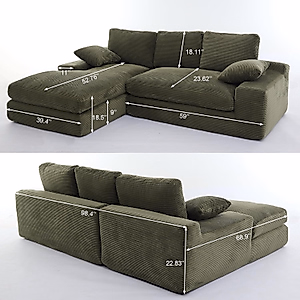 JURMALYN 98" Sectional Sofa Cloud Couch for Living Room Comfy Sectional Couch L-Shaped Sofa 3 Seat Foam Couch with Left Chaise Lounge, Deep Seat Sofa for Home Office, No Assembly, Green