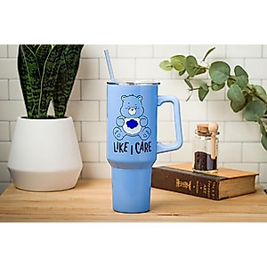 Silver Buffalo Care Bears Grumpy Bear Like I Care Stainless Steel Tumbler with Handle and Straw, Fits in Standard Cup Holder, 40 Ounces