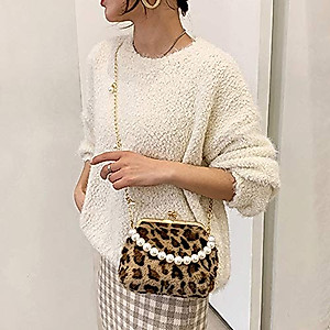 PRACMANU Winter Women Leopard Plush Bag with Detachable Metal & Beaded Chains Girls Clutch Handbag Purse Female Shoulder Crossbody Bag