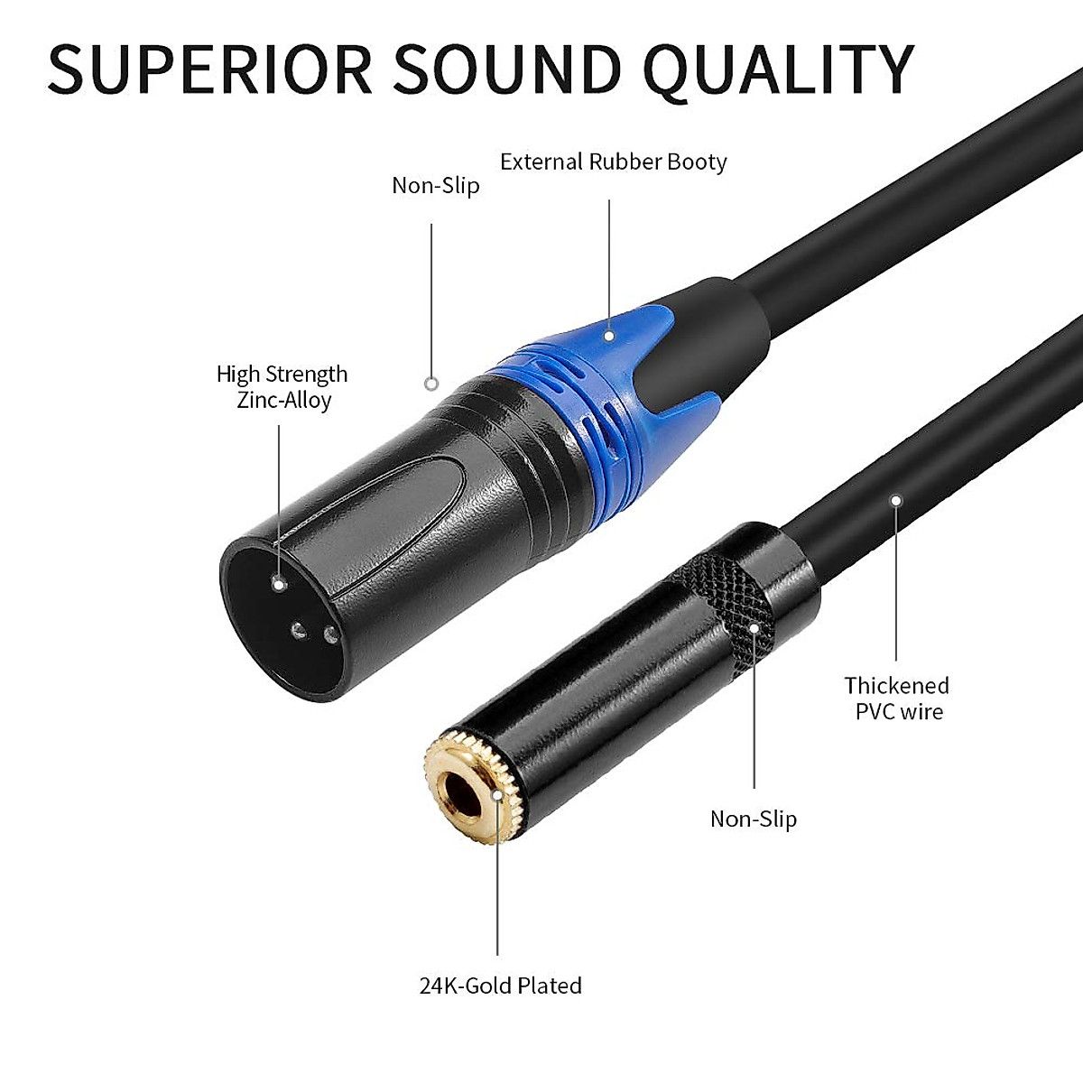 Disino 1/8 to XLR Male Cable,Balanced 3.5mm(1/8 inch) Female Stereo TRS Mini Jack to XLR Male Audio Converter Adapter Cable - 1feet/30cm