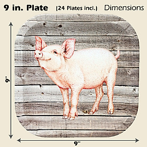 Havercamp Pig 9” Plates on Barnwood (24 pcs.)! Authentic and Cute Pig on a Rustic Barnwood Background. 24 Lg. 9 in. Square Dinner Plates. Pair with the Farm Table Collection!