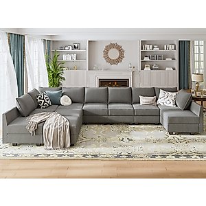 HONBAY Convertible U Shaped Modular Sofa with Chaise Modular Sectional Couch with Storage, Oversized Modular Sofa Sectional Couch for Large Living Room,Grey
