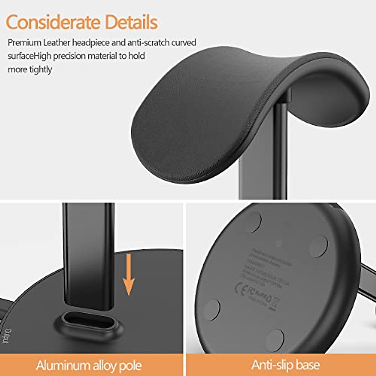 Headphone Stand with Wireless Charger, Gaming Headset Holder Hanger Rack 2 in 1 Wireless Charging Station Dock for iPhone 14/13/12/11 Series, Samsung, AirPods Pro/3/2 and Desk All Headphones, Black