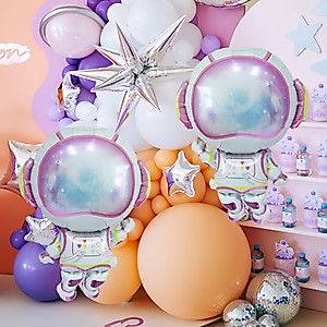 5Pcs Astronaut Balloons for Girls/Girl Astronaut Space Party Decor/Two the Moon Decor/Purple Outer Space Astronaut 4D Planet Balloons for Girl/Galaxy Planet Balloons/Space Travel UFO Baby Shower