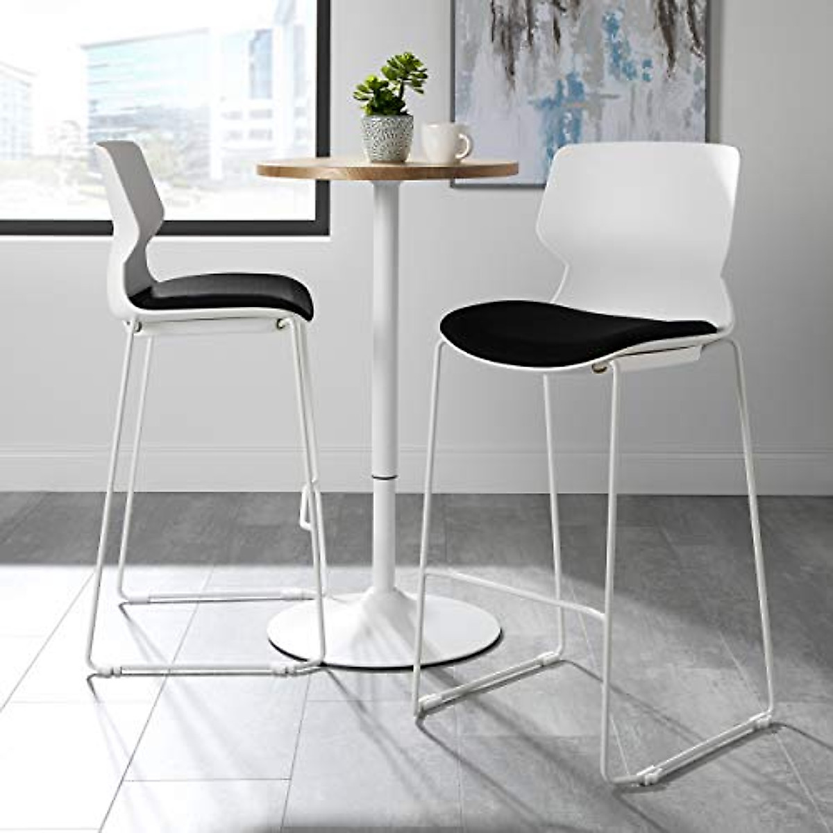 HON Basyx Contempo Guest Stool, 2 Pack, White/Black