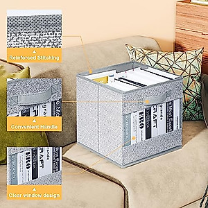 DIMJ Cube Storage Bin, 6 Pack Collapsible Storage Bins, Cube Storage Organizer with Window, Fabric Storage Bins for Shelves, Closet Baskets for Clothes, Toys, Books (Light Grey)