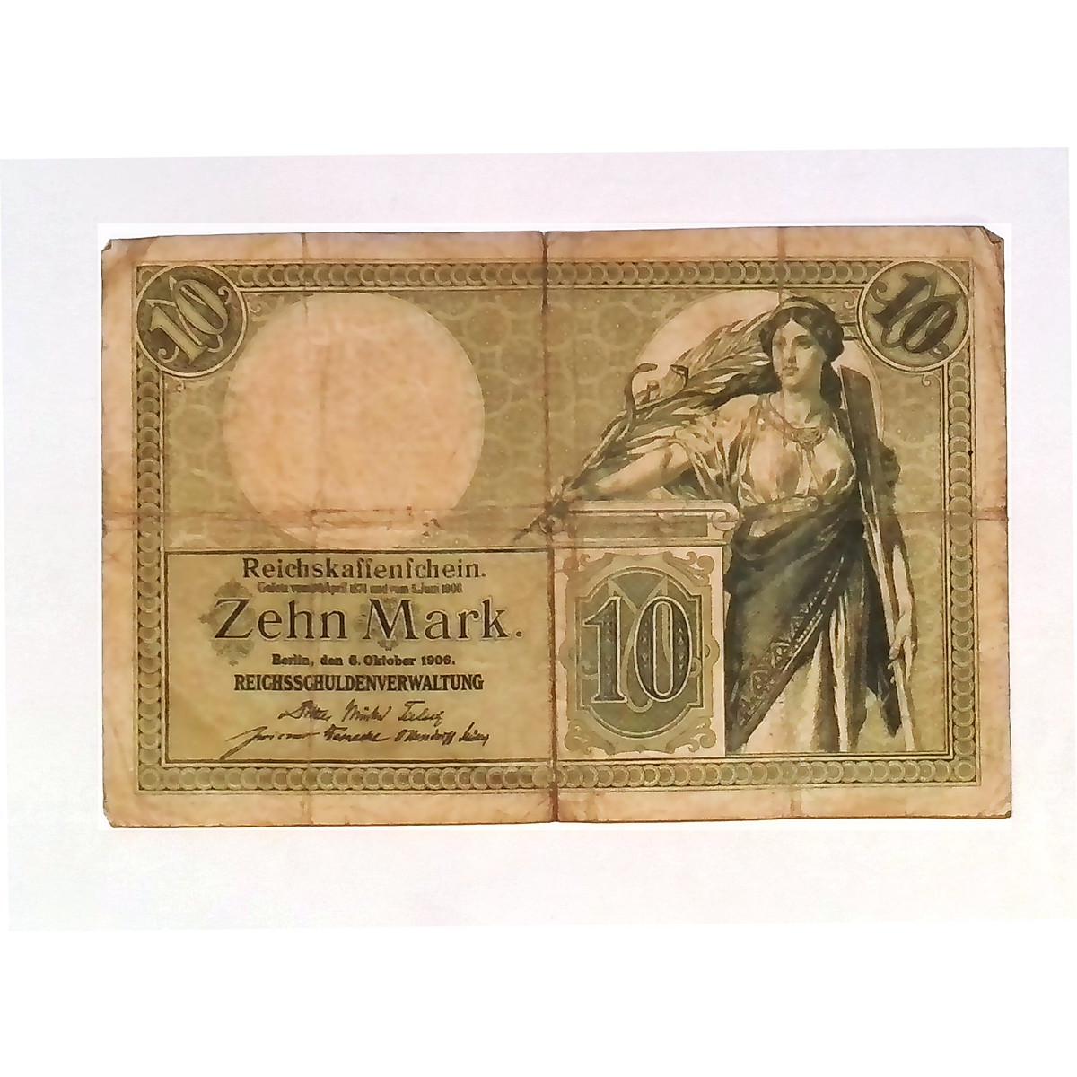 1906 German Empire Authentic 10 Mark Banknote