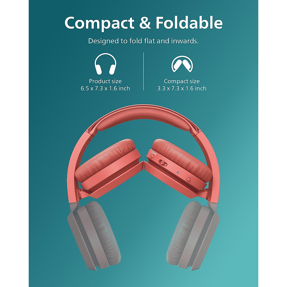 PHILIPS H4205 Wireless Headphone,On-Ear Bluetooth Headphone with BASS Boost,Quality Sound,32mm Drivers,29-Hour Battery Life,Fast Charging,Lightweight,Adjustable Cushioned Headband,Soft Ear Cups,Red