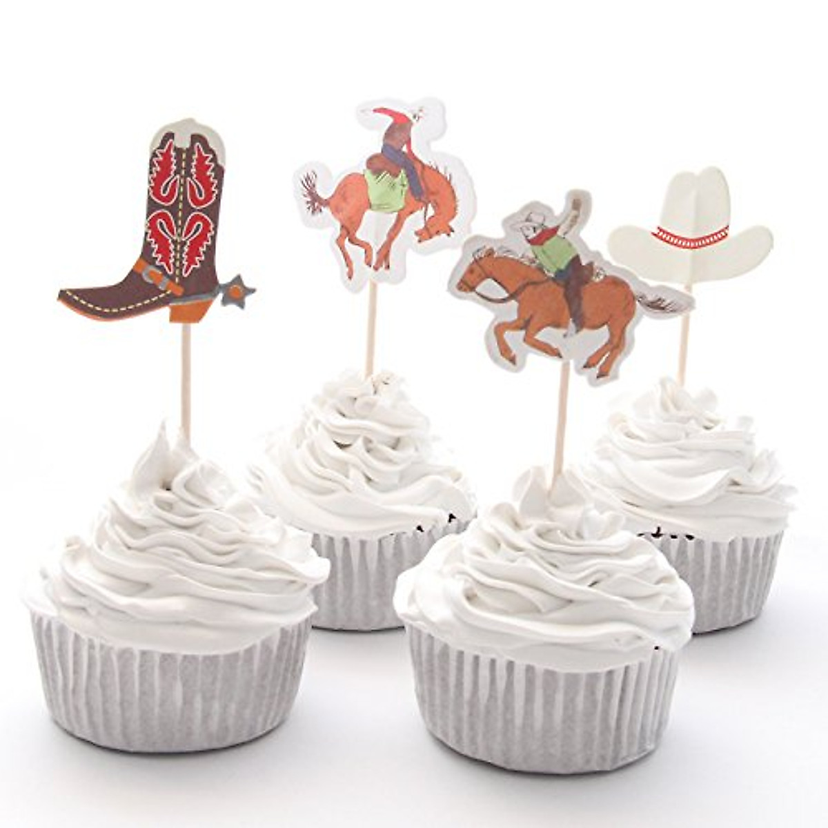 iMagitek 48 Pack Western Cowboy Cupcake Toppers Picks Cake Decorations for Birthday Party, Baby Shower