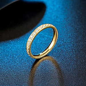 Mesnt Wedding Rings for Women, Stainless Steel 3MM Thin Stackable Pinky Ring Inlay with Row Cubic Zirconia for Women Black, Size 9