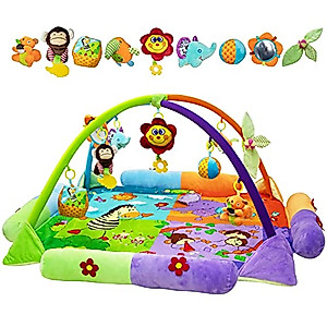Baby Play Gym Activity Mat - Baby Gyms with 5 Sensory Toys and 1 Gym Mat for Sensory and Motor Skills Development Language Exploration for Baby Multiple Development Gifts for Toddlers