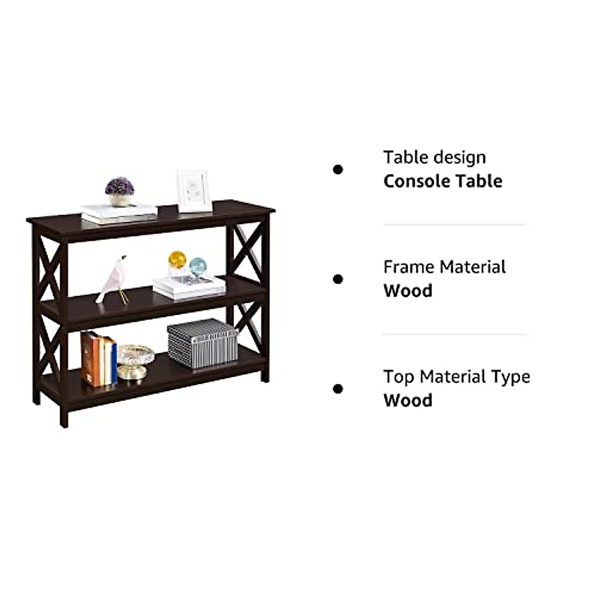 Yaheetech 3 Tier Console Table with 3 Storage Shelves, Entryway Table Sofa Side Narrow Long Table Bookshelf for Hallway Living Room, Accent Furniture, Espresso