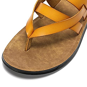Harssidanzar Quick-Dry Flip-Flop Sandals For Men's,Summer Comfy Outdoor Adjustable Ankle Strap Flat Slip On Sandals Flip Flops Shoes KM218,TAN,Size 10