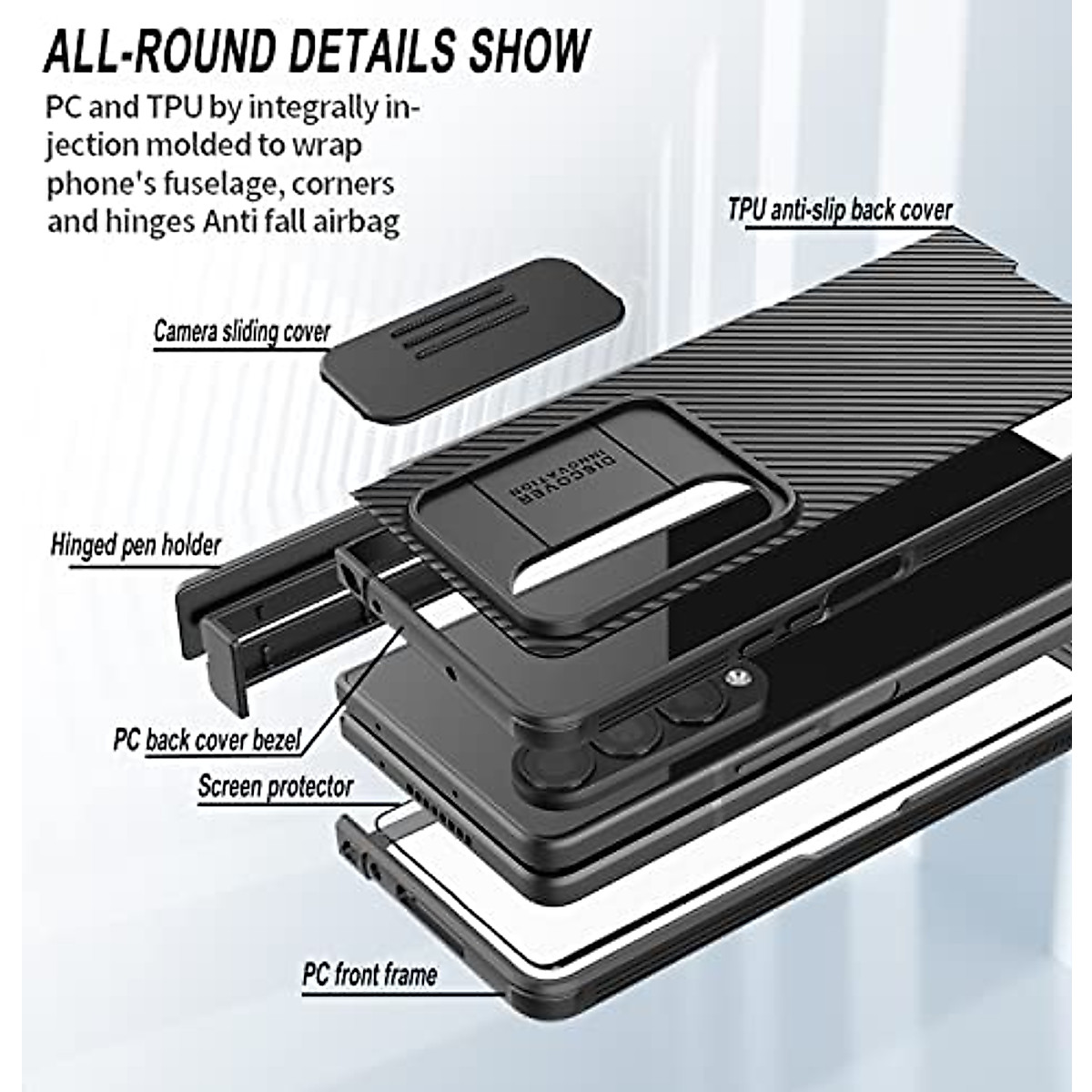 COCOING for Samsung Galaxy Z Fold 4 Case with S Pen Holder & Slide Camera Cover & Screen Protectors,Hinge Protection with Hidden Kickstand Phone Case for Samsung Galaxy Z Fold 4(2022) Black