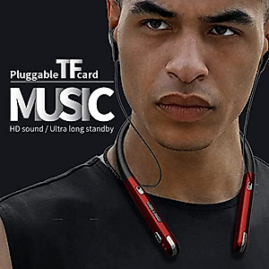 Neckband Bluetooth Headphones Wireless Earbuds 50H Continuous Working Time IPX5 Lightweight Foldable Sports Earphones with Built-in Mic HD Call Noise Cancelling for Trucker Workout (Red), AK01-02