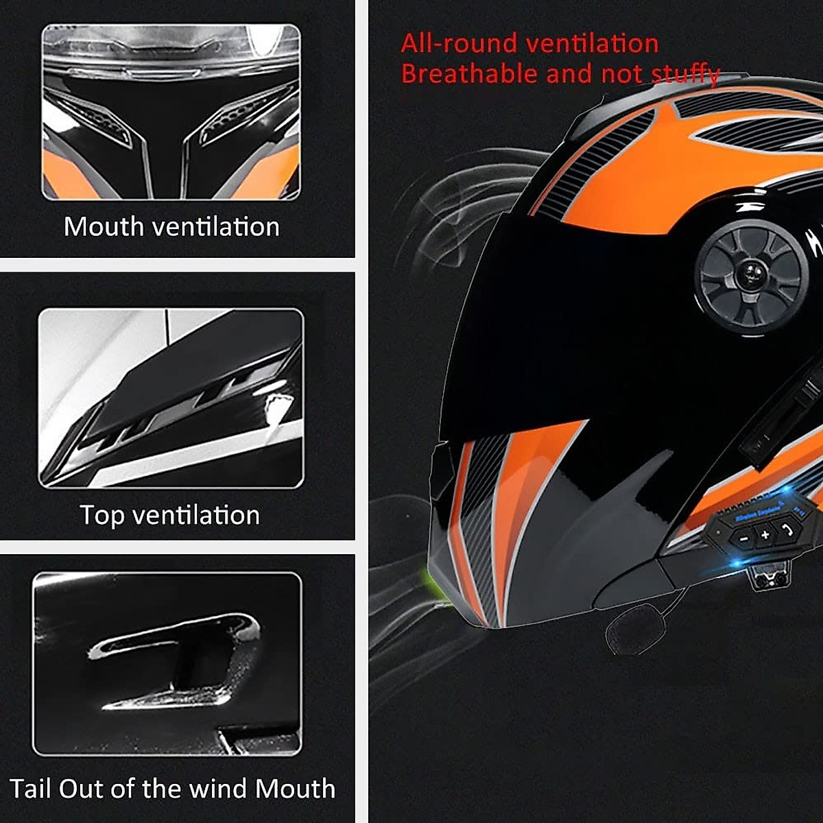 HALYING Bluetooth Modular Motorcycle Helmet DOT/ECE Approved Full Face Flip up Anti-Fog Double Visor Helmet Built-in Dual Speaker with Microphone for Adult Men and Women