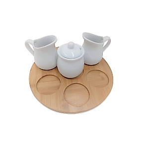 Coffee Syrup Rack, Bottle Display, 12" Bamboo Lazy Susan, No Plastic Both Sides Wooden Tray for Cupcake Bottle of Wine Sauce, Spice Organizer, Rotating Turntable Countertop Wooden Tray