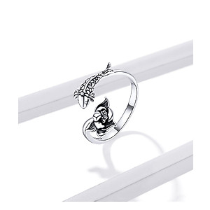NIMSO 925 Sterling Silver Koi Lotus Ring, Adjustable Band For Women